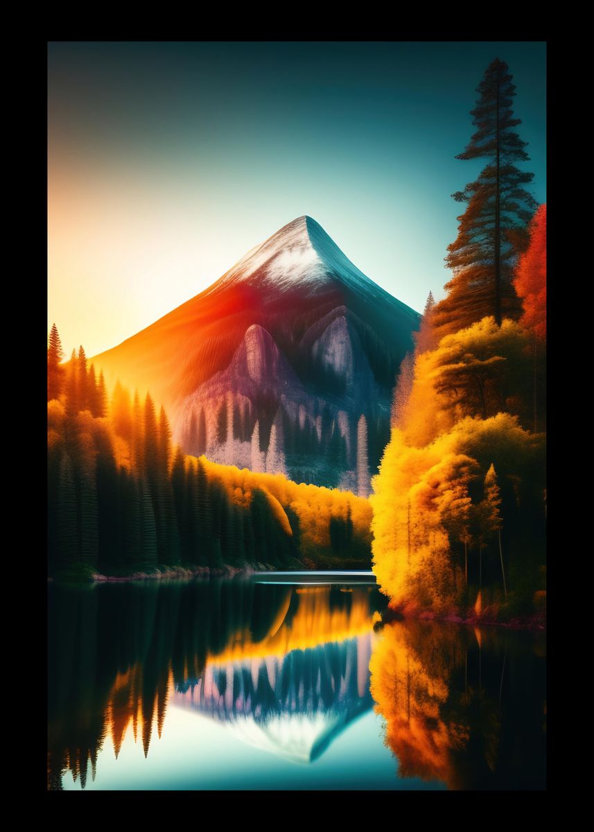 'Elegant River And Mountain' Poster, picture, metal print, paint by ...