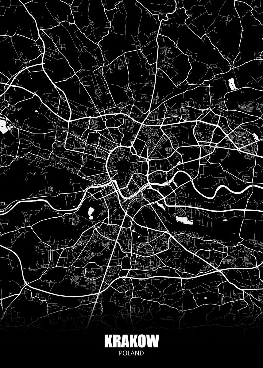 'Krakow Poland Map' Poster, picture, metal print, paint by Zake Yonkou ...