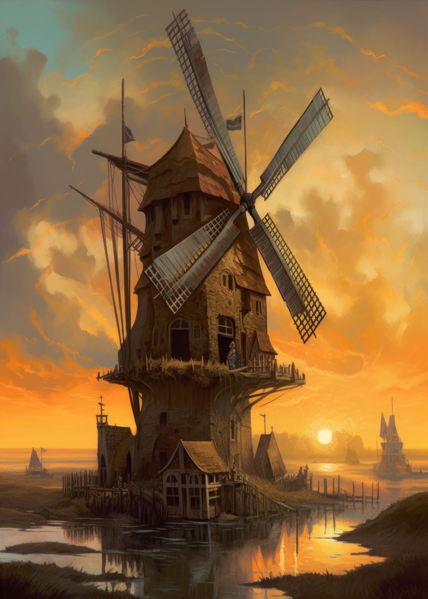 'A Dutch Windmill Painting' Poster by Steven Dijkshoorn | Displate