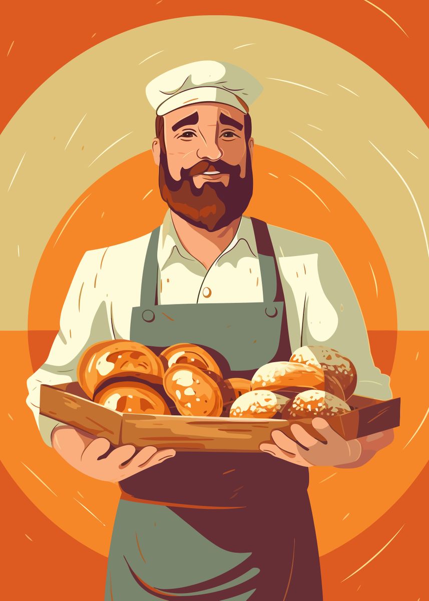 'Baker full of bread' Poster, picture, metal print, paint by Alex ...