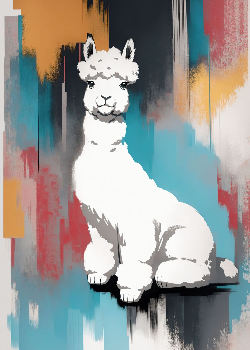 'Sitting alpaca' Poster, picture, metal print, paint by Lukasz Kobylka ...