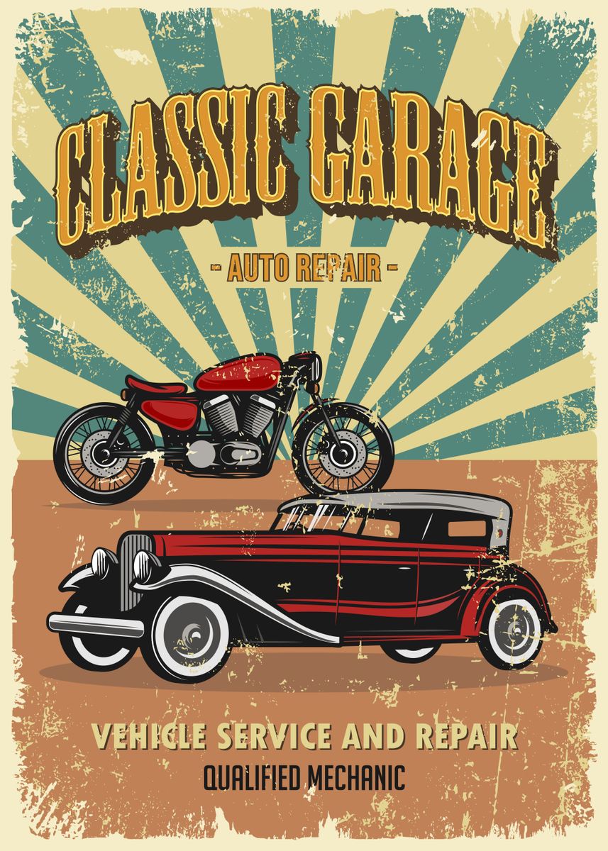 'classic garage rtr vehicle' Poster, picture, metal print, paint by ...