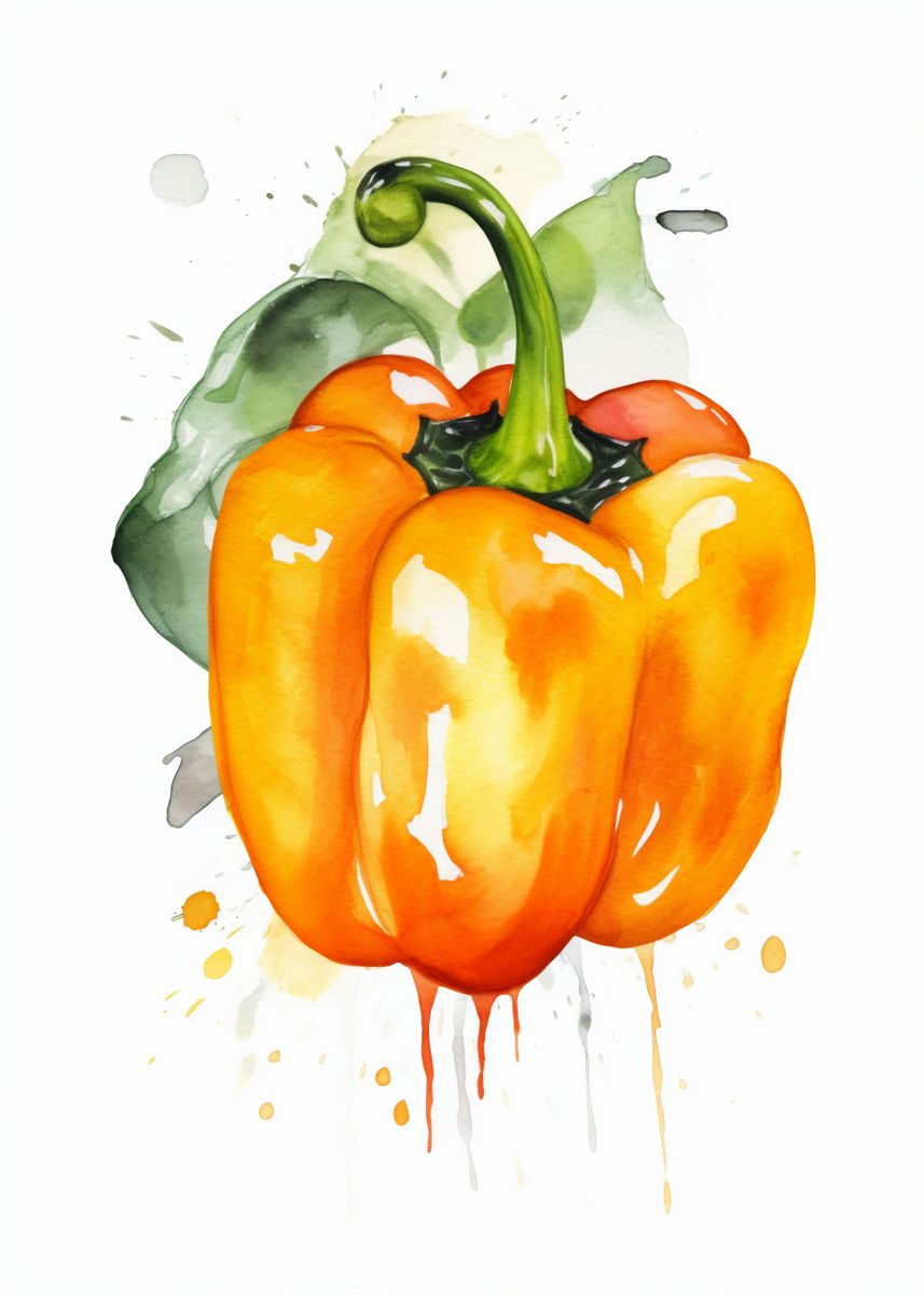 'Orange Bell Pepper' Poster, picture, metal print, paint by Holzkovic ...