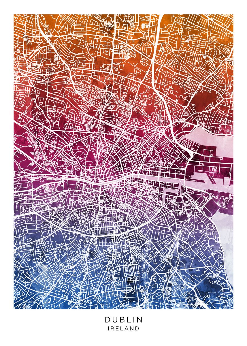 'Dublin Ireland Map' Poster, picture, metal print, paint by Michael ...