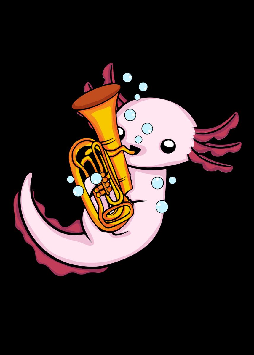 'Axolotl Music Tuba Player' Poster, picture, metal print, paint by ...