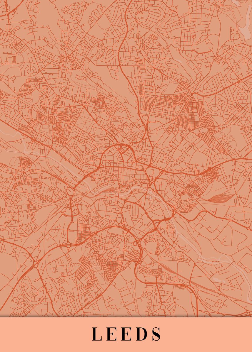 'Leeds Orange Map' Poster, picture, metal print, paint by dkDesign ...