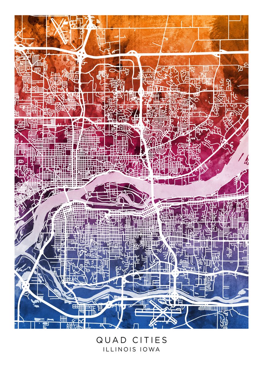 'Quad Cities Map' Poster, picture, metal print, paint by Michael ...