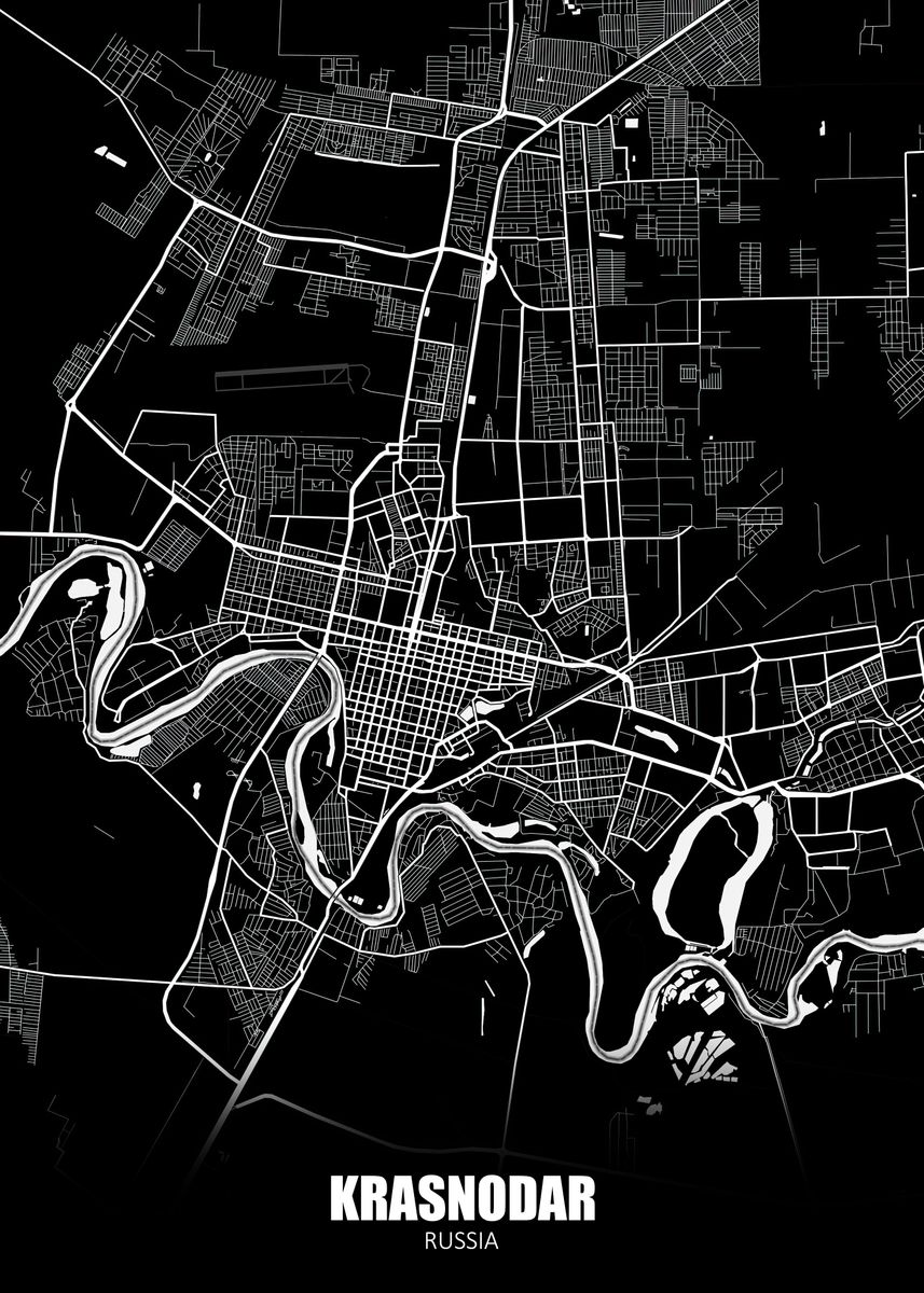 'Krasnodar Russia Map' Poster, picture, metal print, paint by Zake ...