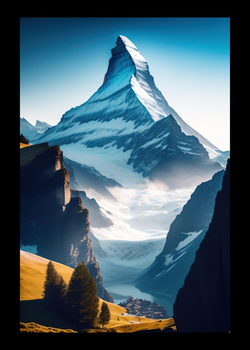 'Edgy SnowCapped Mountain' Poster, picture, metal print, paint by ...
