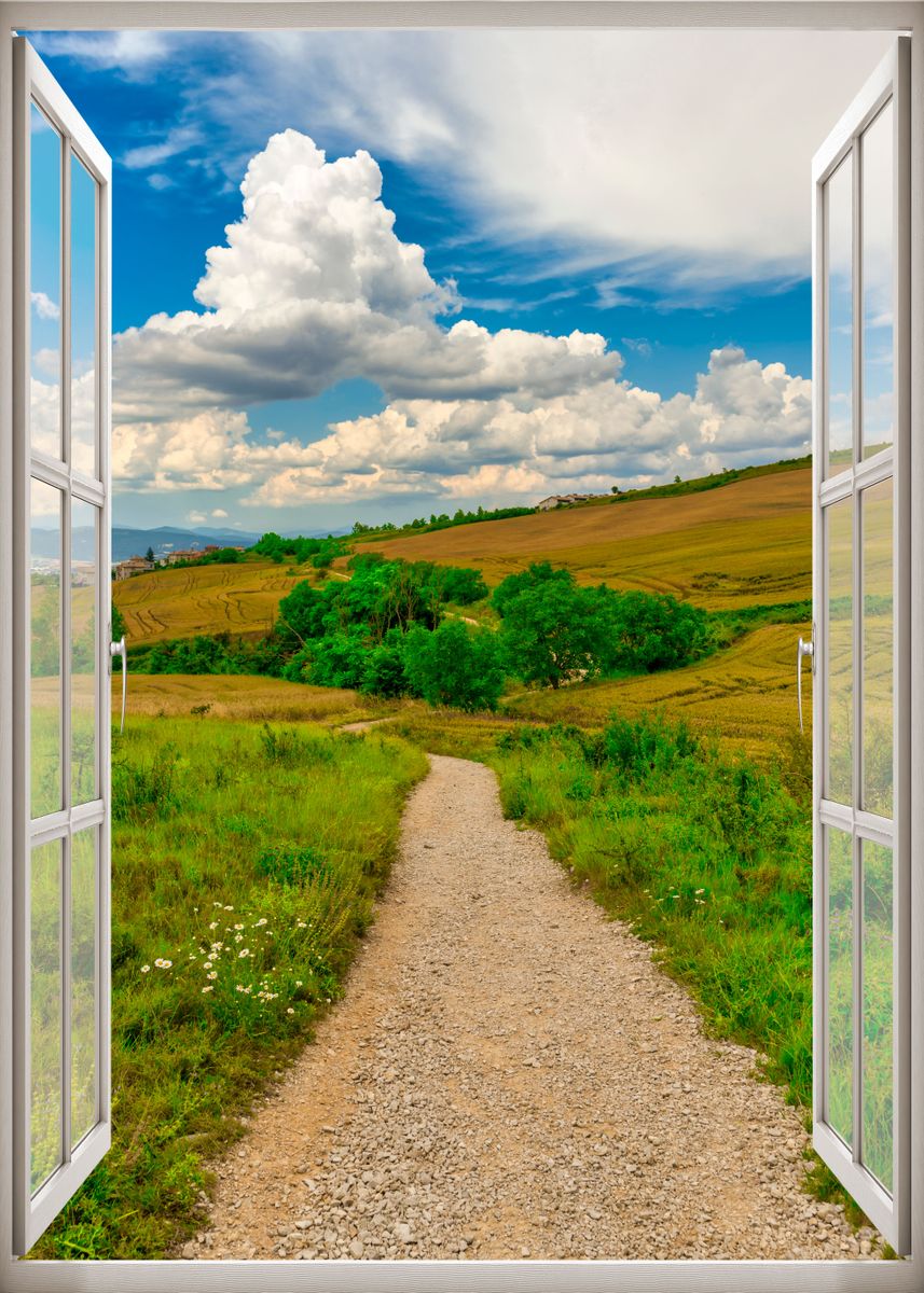 'Window view field road' Poster, picture, metal print, paint by Vicen ...