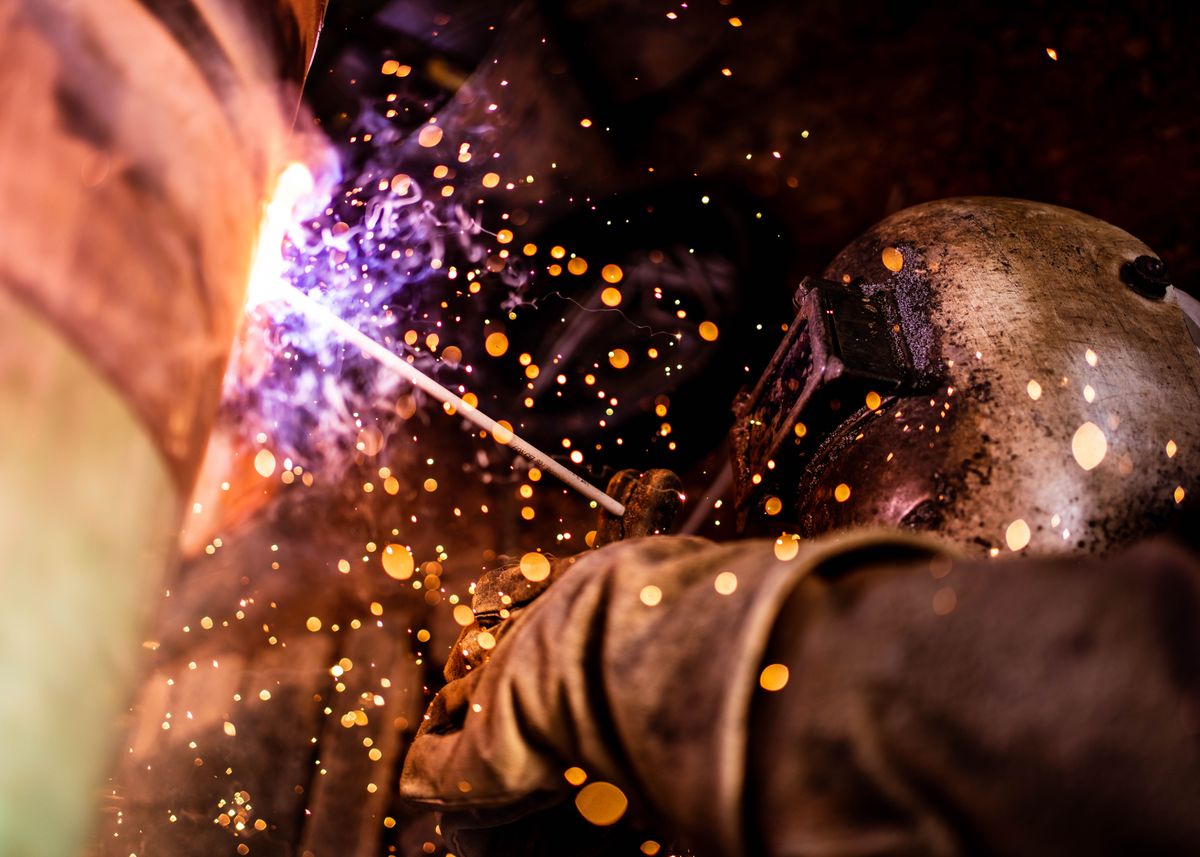 'Pipeline welder colourful' Poster by Serge Marzolo | Displate