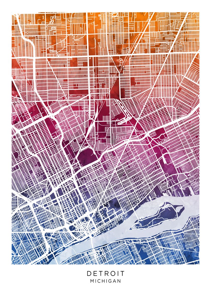 'Detroit Michigan Map' Poster, picture, metal print, paint by Michael ...