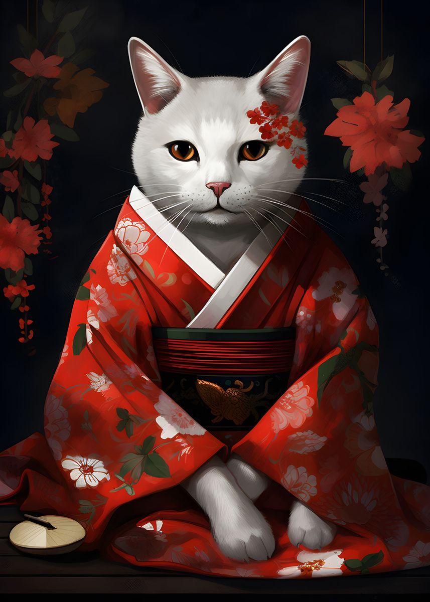 'Japan Cat With Kimono' Poster by Tracy Houston | Displate