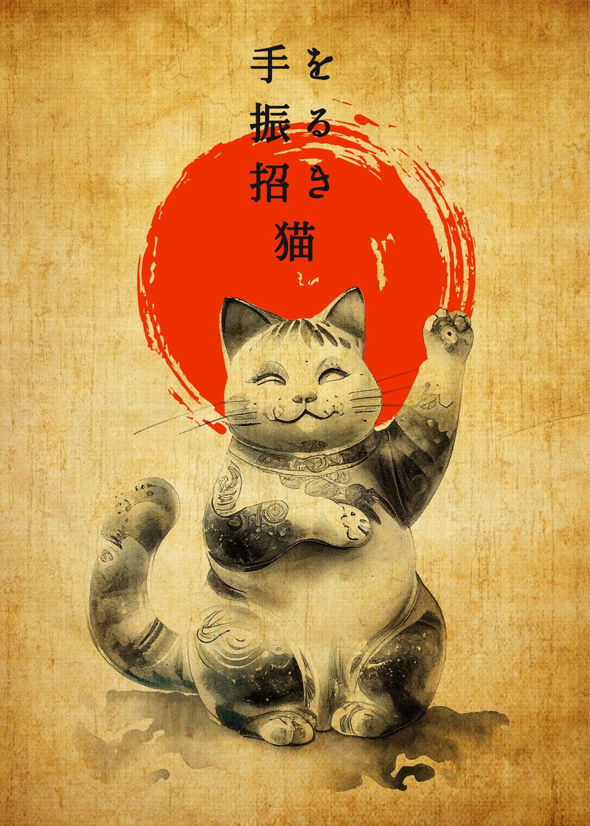'Japan Artwork Lucky Cat' Poster by Marek Dubienski | Displate