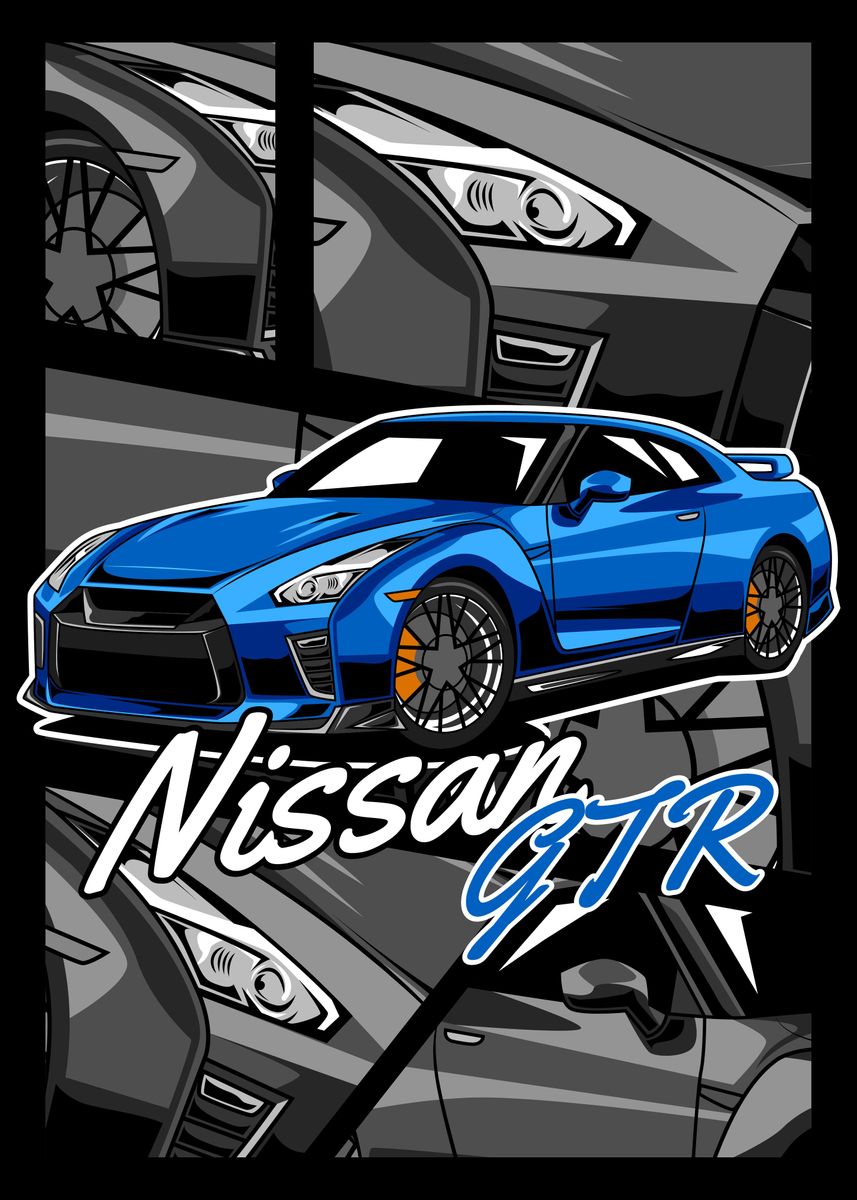 'Blue Car Nissan GTR' Poster, picture, metal print, paint by PowerUp ...