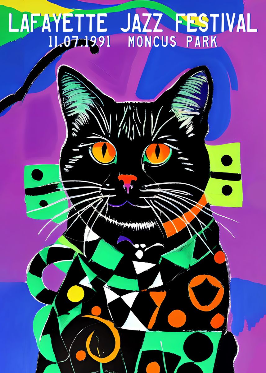 'Lafayette Jazz Cat' Poster, picture, metal print, paint by BluePinkPanther | Displate