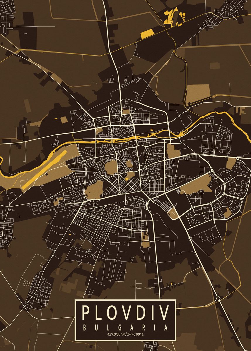 'Plovdiv City Map Pastel' Poster, picture, metal print, paint by deMAP Studio | Displate