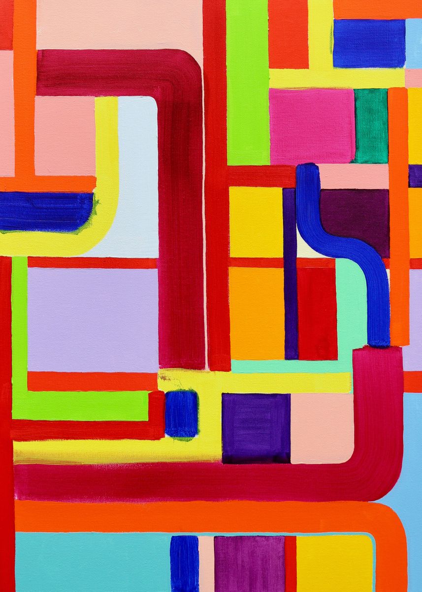 'Funky abstract grid' Poster, picture, metal print, paint by Paul ...