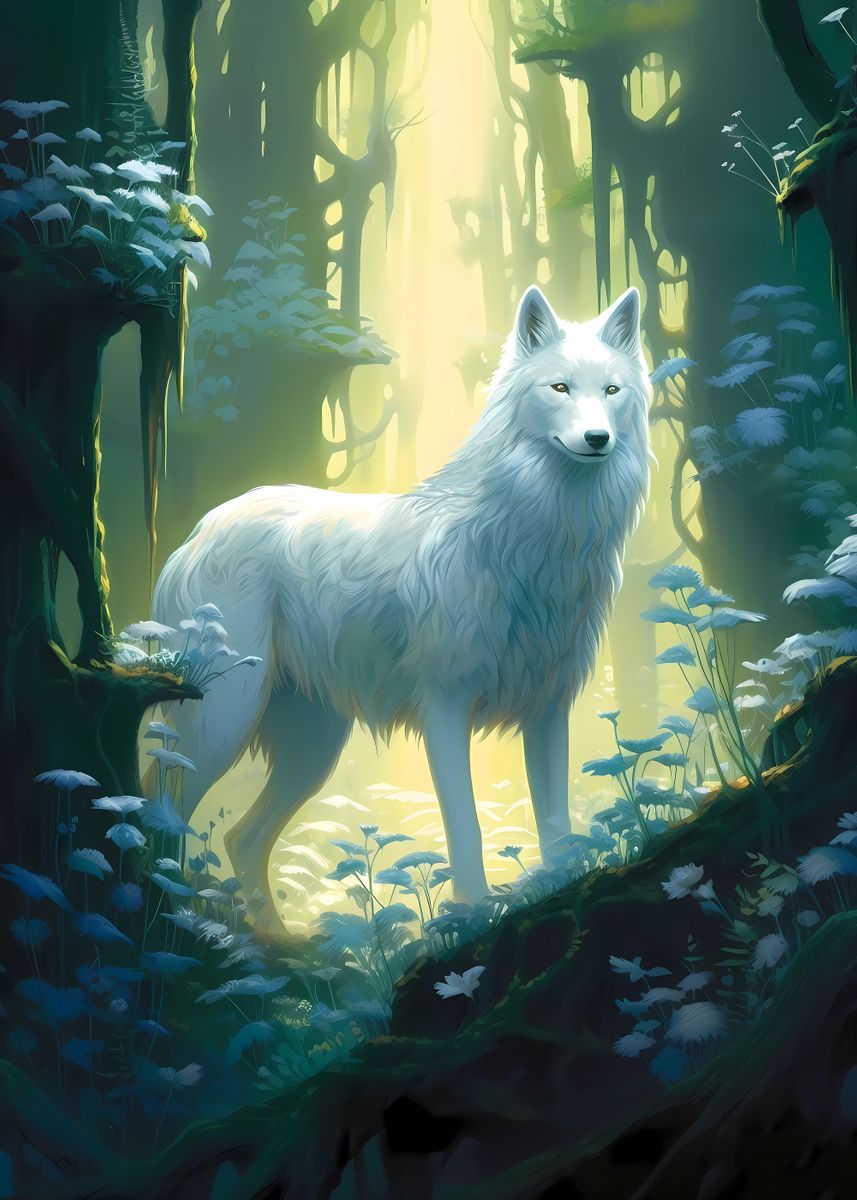 'White Wolf in the Forest' Poster, picture, metal print, paint by ...