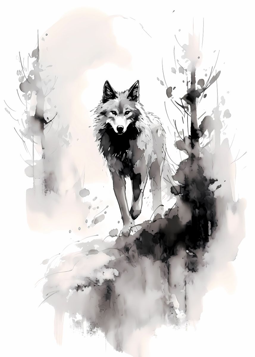 'Wolf Ink Sketch' Poster, picture, metal print, paint by Jamestar ...