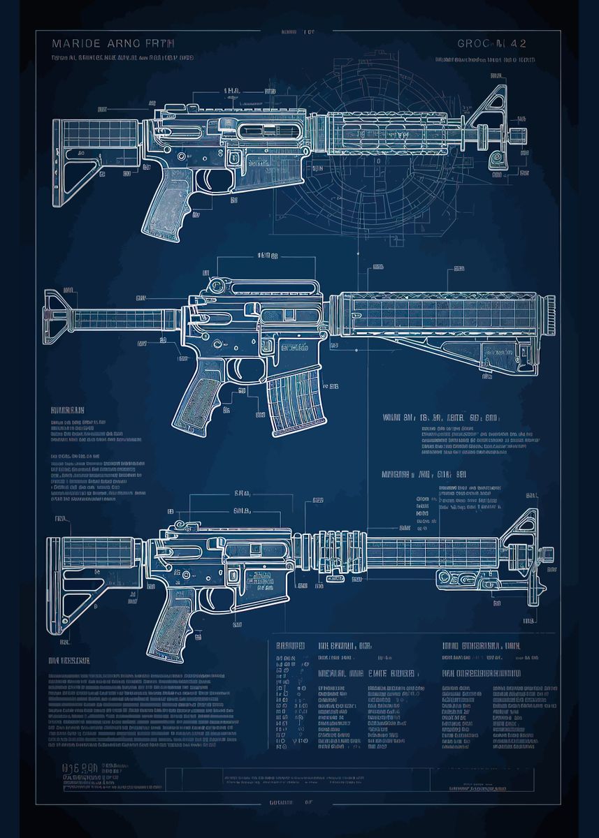  M16 Rifle Blueprint Poster Picture Metal Print Paint By Amelie