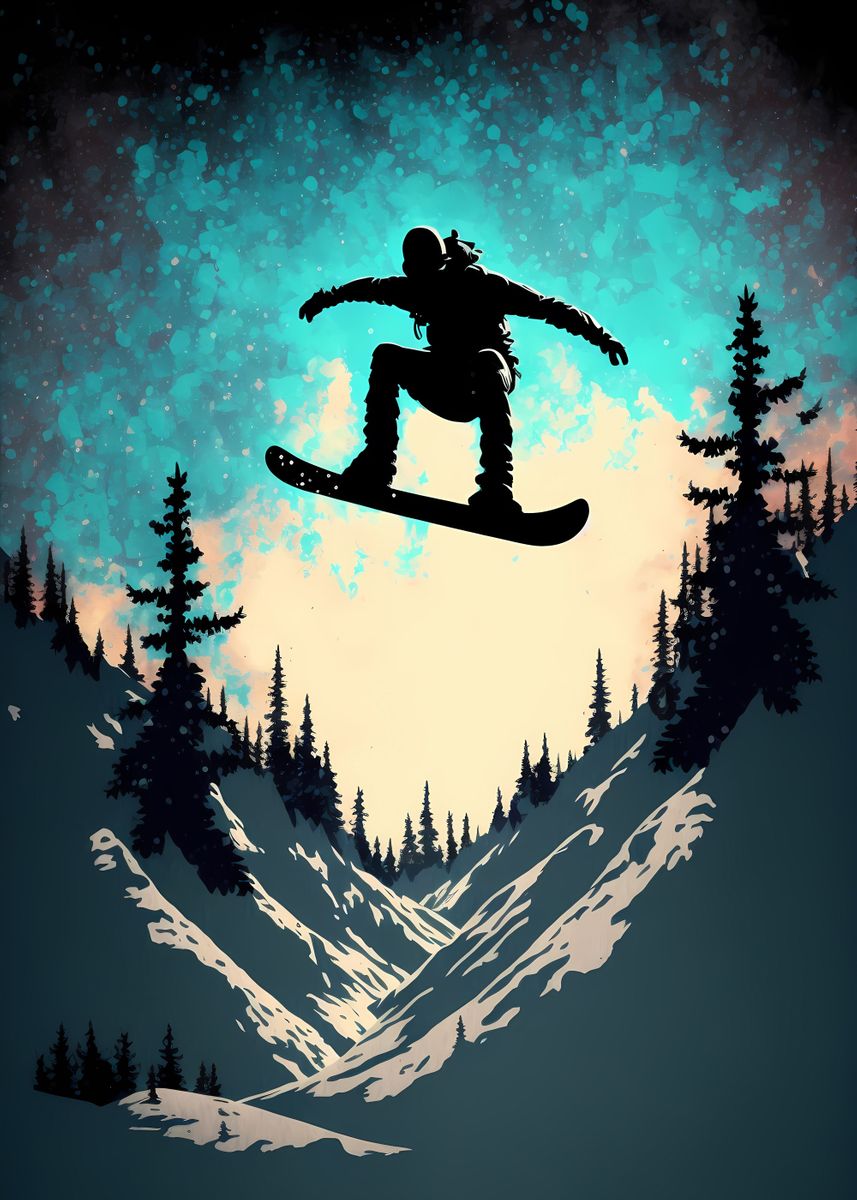 'Snowboard High Jump' Poster, picture, metal print, paint by Halian ...