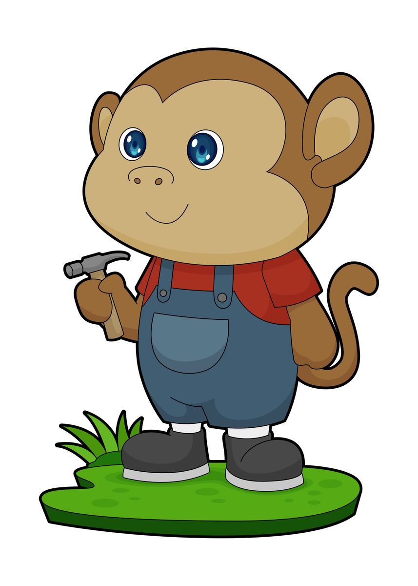 'Monkey Craftsman Hammer' Poster by Markus Schnabel | Displate