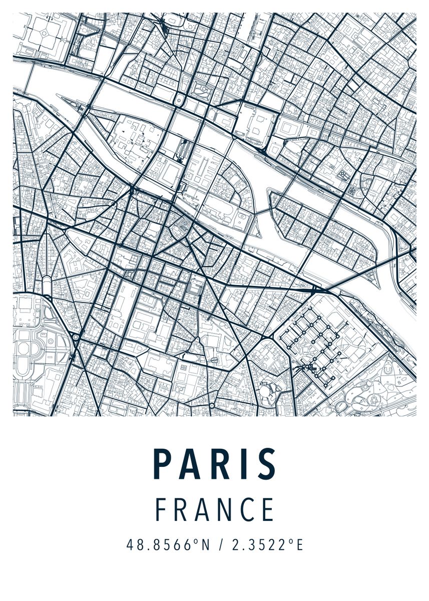 'paris france simple map' Poster, picture, metal print, paint by Denise ...