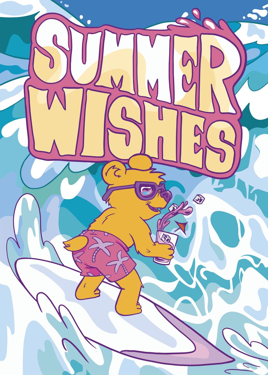 'Summer Surfing Bear' Poster by Cool Worker | Displate