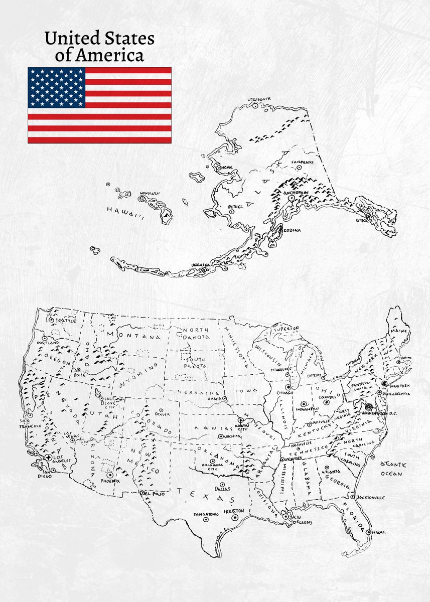 'Handdrawn USA Map' Poster, picture, metal print, paint by Angelos ...