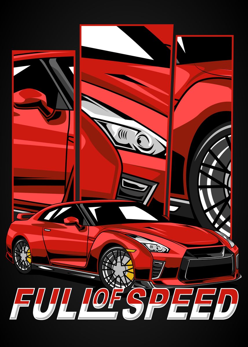 'Speed Red Car Nissan GTR' Poster, picture, metal print, paint by ...