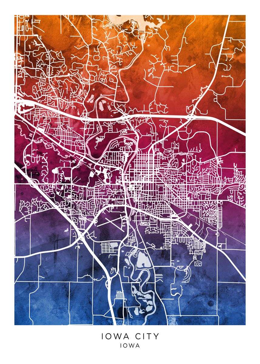 'Iowa City Iowa Map' Poster, picture, metal print, paint by Michael ...
