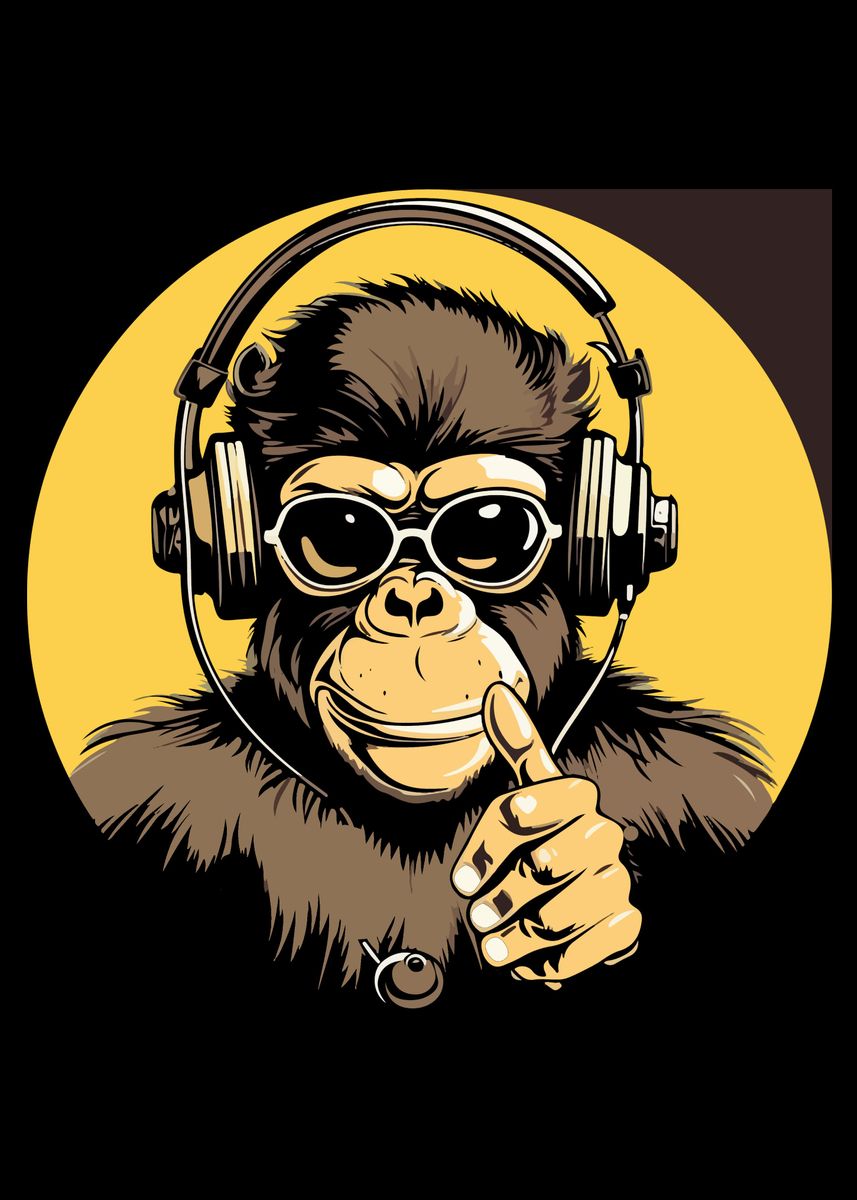 'Monkey with Headphone' Poster, picture, metal print, paint by XiKu ...