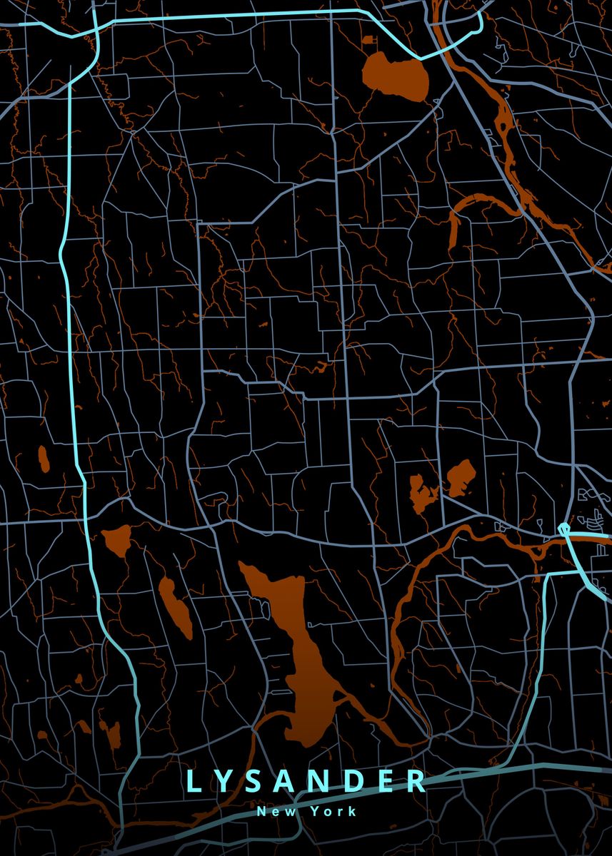 'Lysander NY Map' Poster, picture, metal print, paint by Deeo | Displate