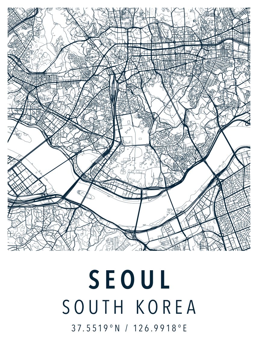 'seoul simple map' Poster, picture, metal print, paint by Denise ...