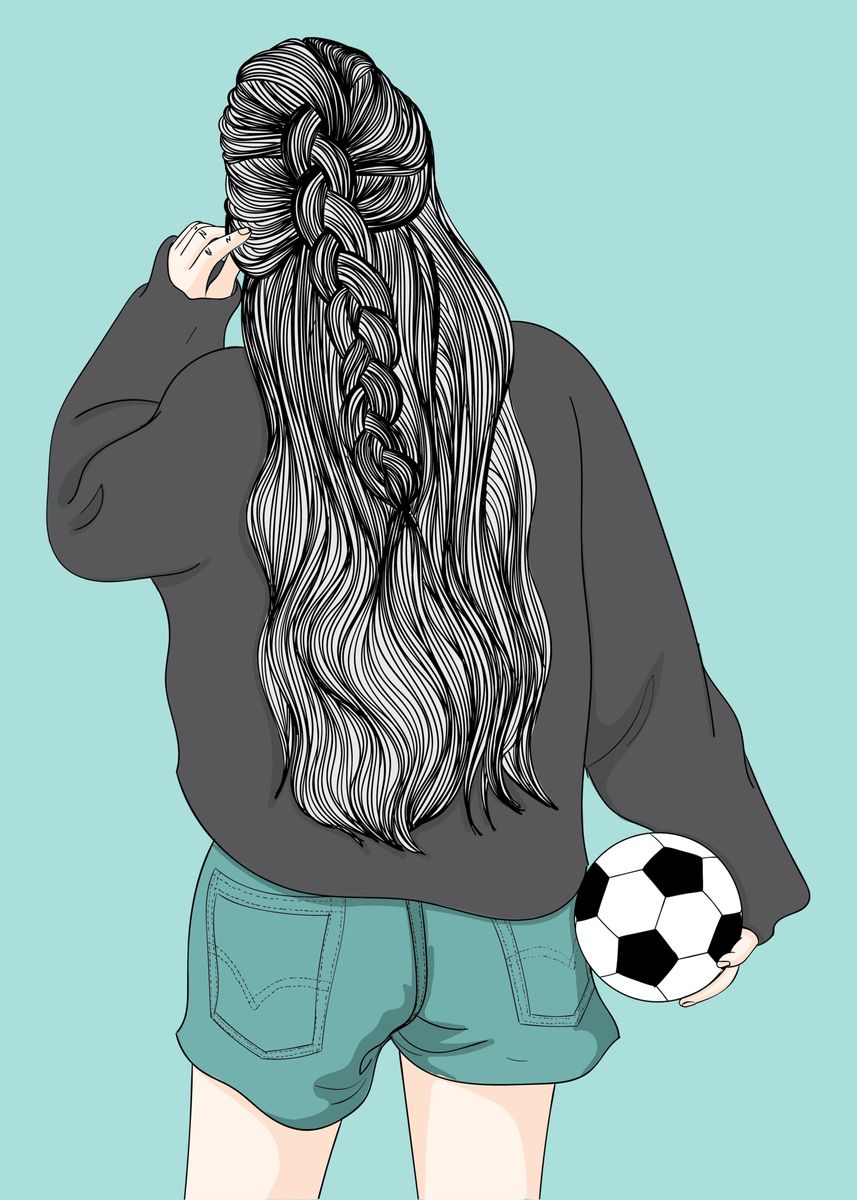 'Girl with Football Match' Poster, picture, metal print, paint by Aswad ...