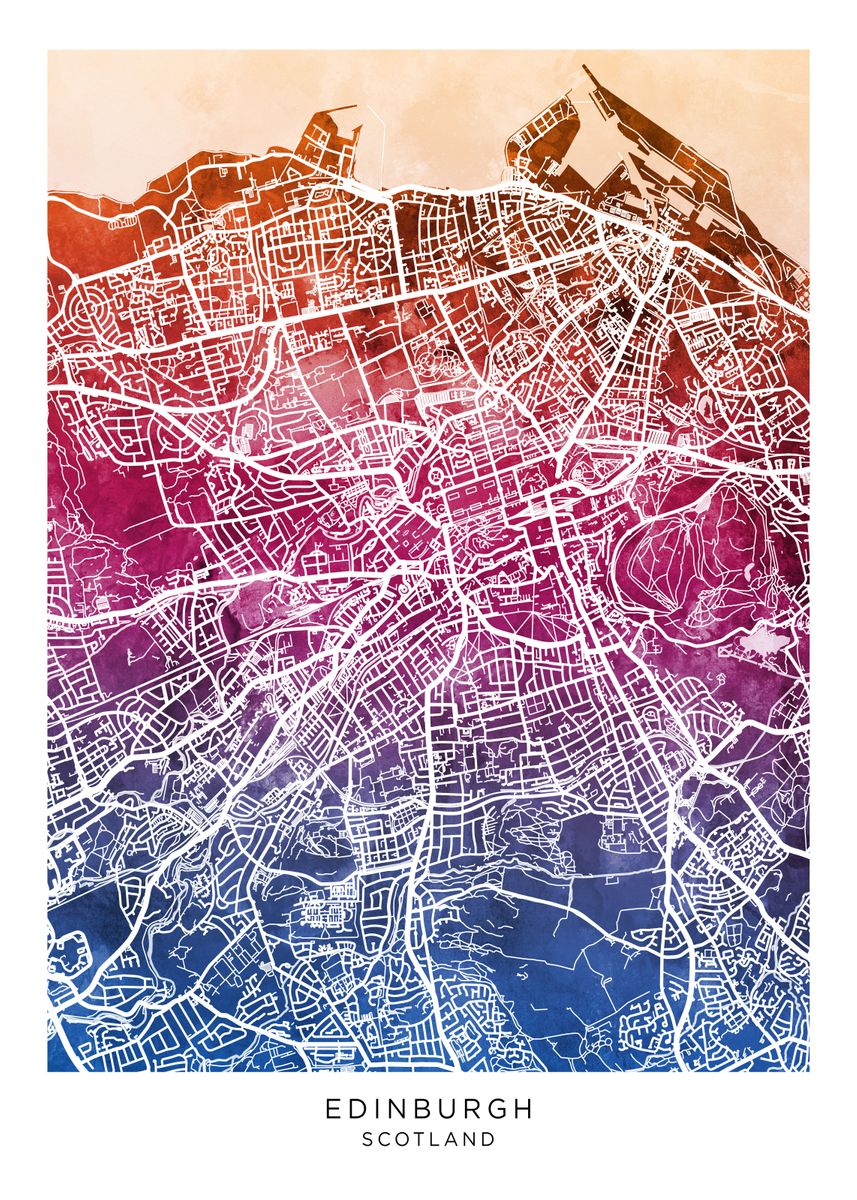 'Edinburgh Scotland Map' Poster, picture, metal print, paint by Michael ...