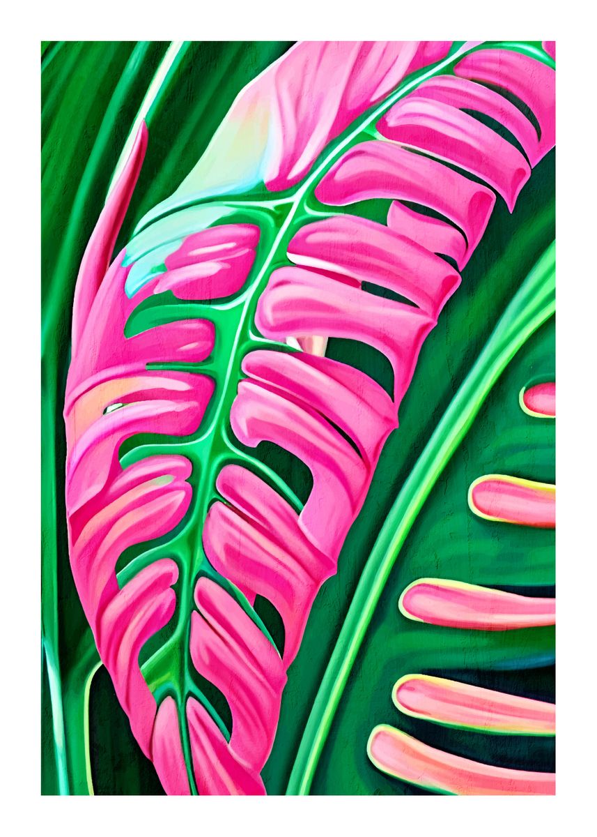 'Pink Monstera Leaf' Poster, picture, metal print, paint by HyggeStudio ...