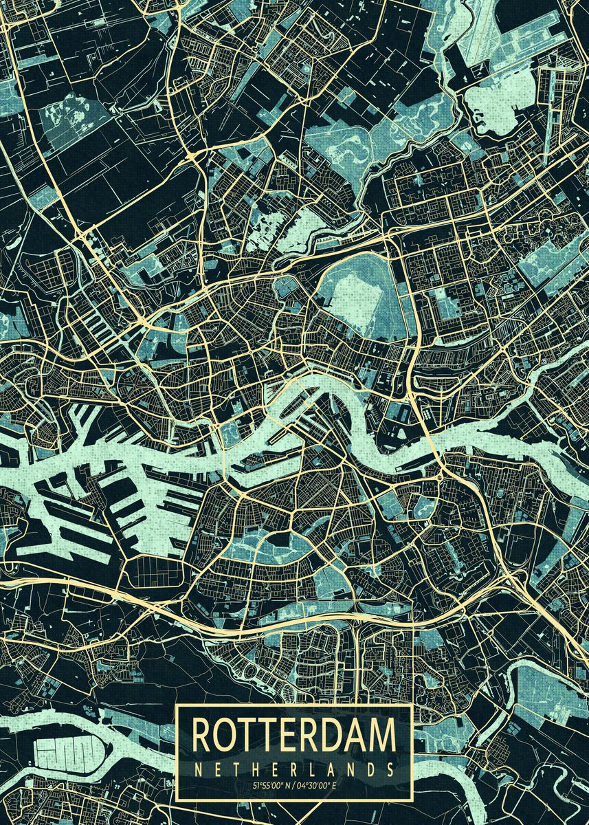 'Rotterdam City Map Summer' Poster, picture, metal print, paint by ...