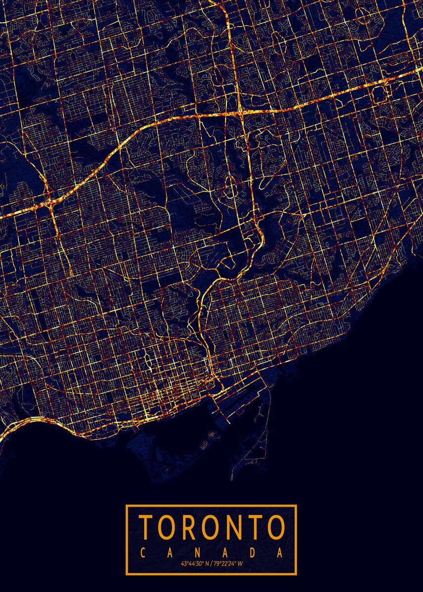 'Toronto Map City At Night' Poster, picture, metal print, paint by ...