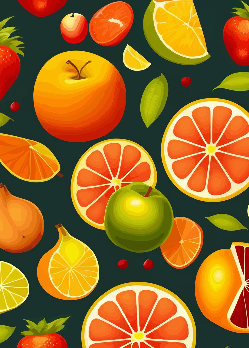 'Colorful fruits pattern' Poster, picture, metal print, paint by ALMA ...