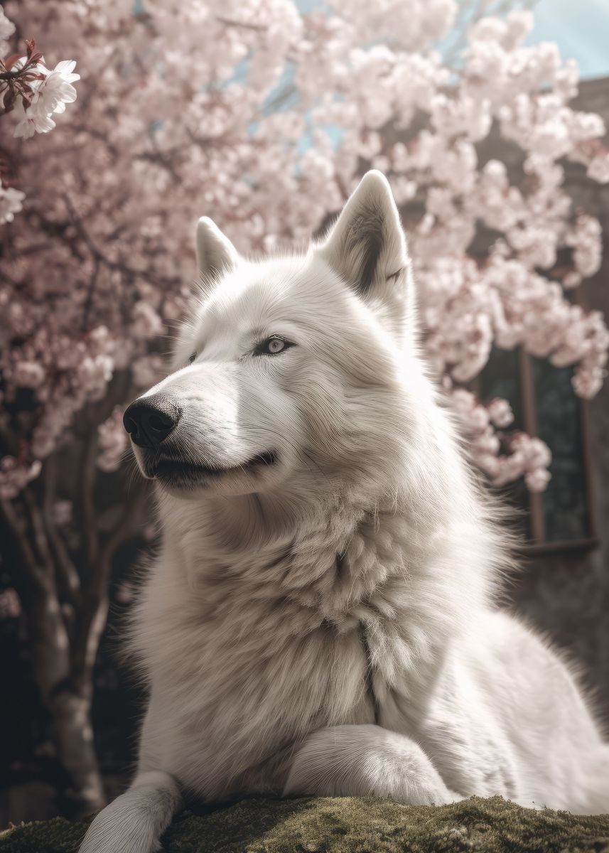'White Wolf Cherry Blossom' Poster by Zenja Gammer | Displate