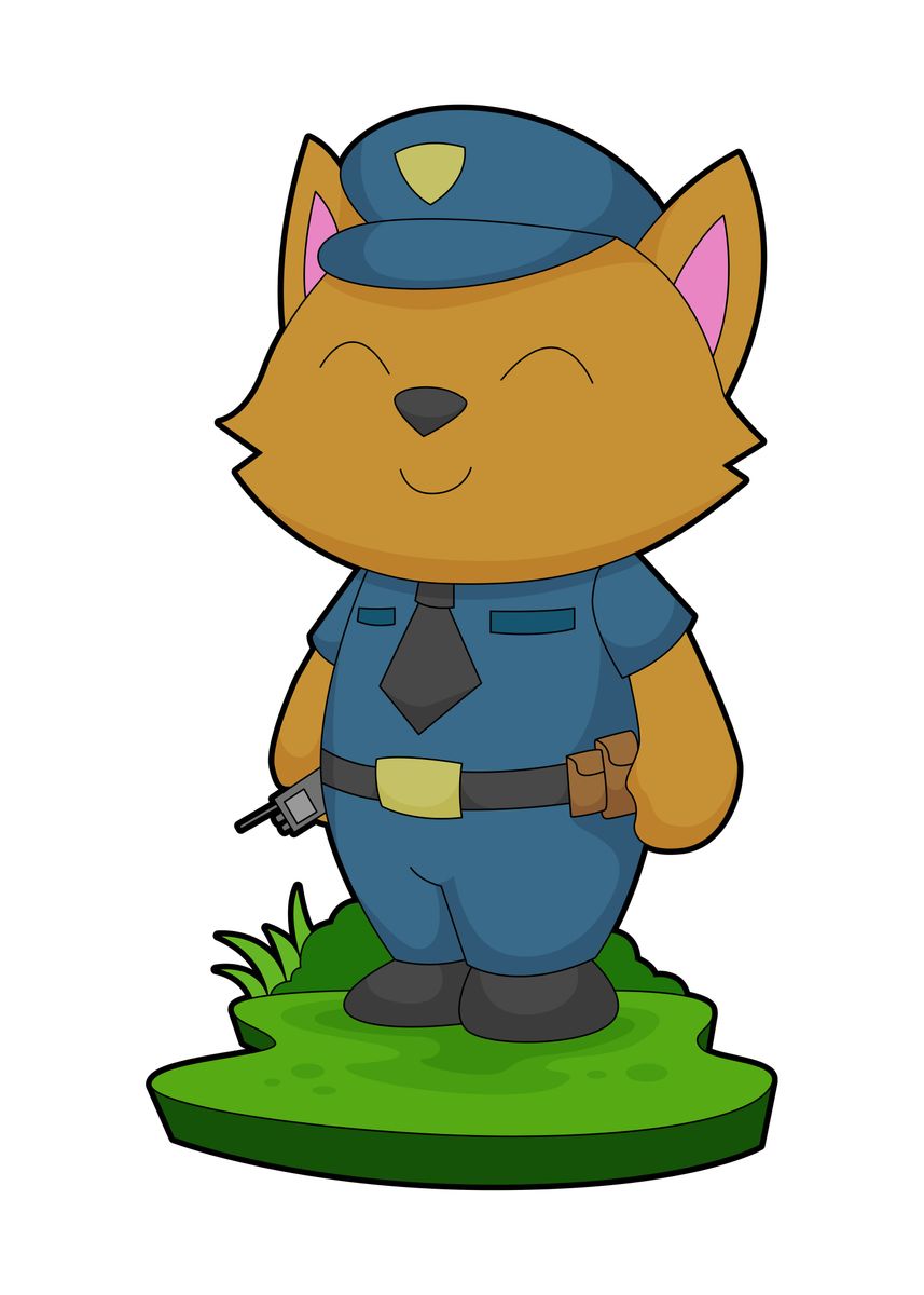 'Cat Cop Microphone Police' Poster, picture, metal print, paint by ...