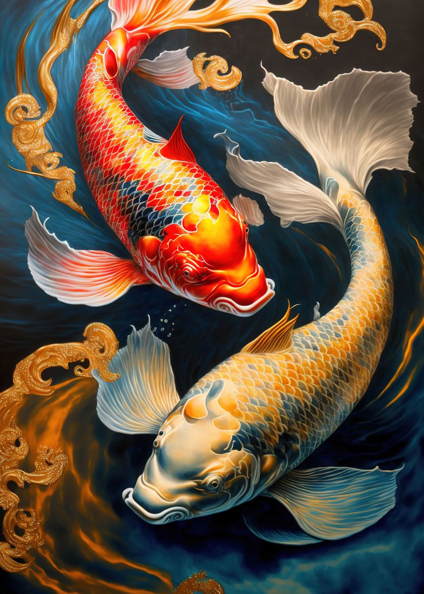 'koi fish' Poster, picture, metal print, paint by Artmatrusa | Displate