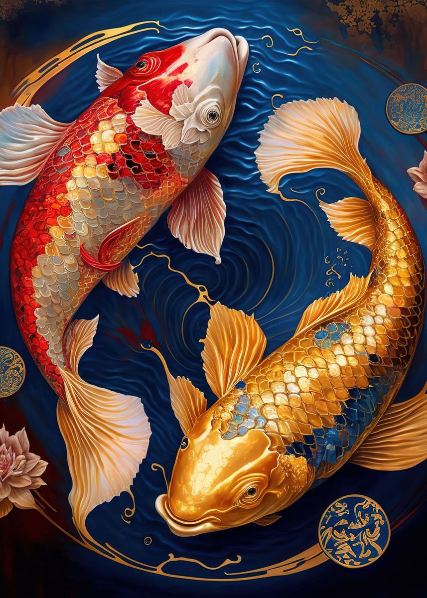 'koi fish' Poster, picture, metal print, paint by Artmatrusa | Displate