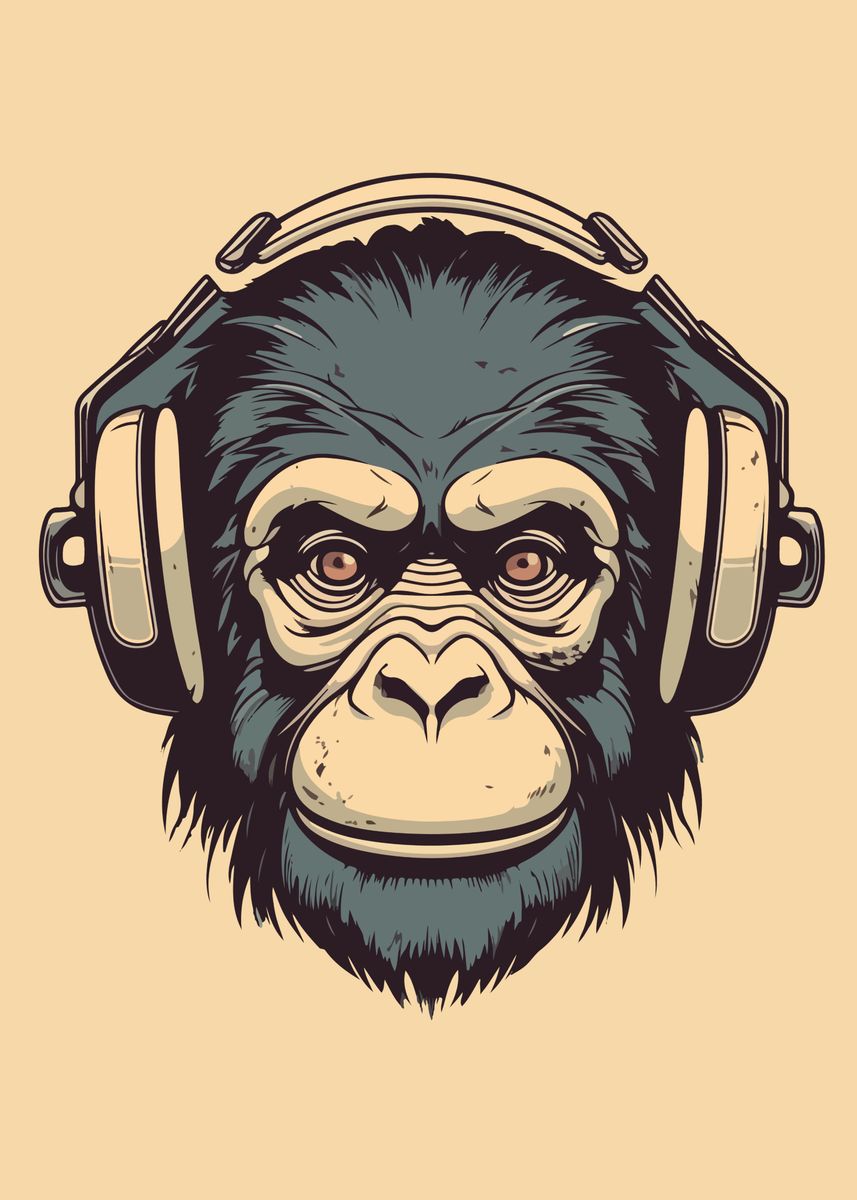 'Calm Monkey with Headphone' Poster, picture, metal print, paint by ...