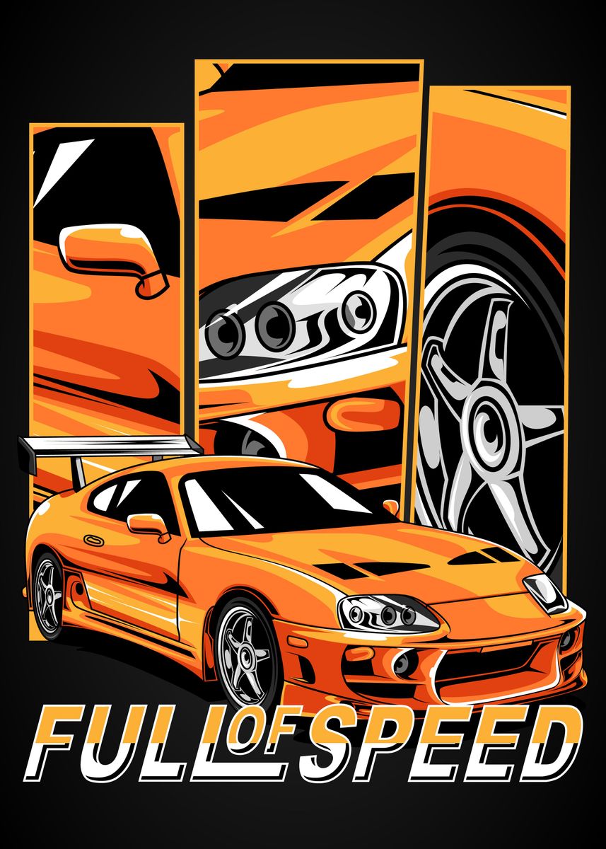 'Orange Speed Car' Poster, picture, metal print, paint by PowerUp ...