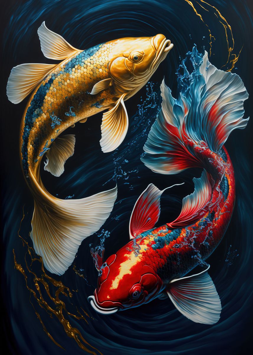 'koi fish' Poster, picture, metal print, paint by Artmatrusa | Displate