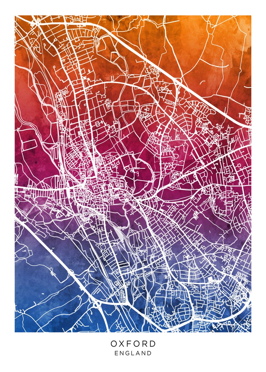 'Oxford England Map' Poster, picture, metal print, paint by Michael ...