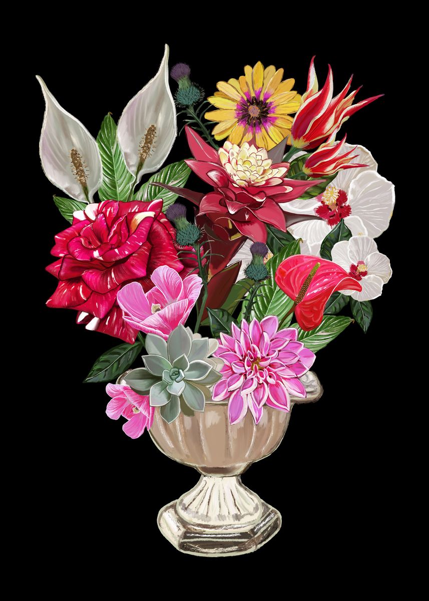 'Flower bouquet black' Poster by Gulsen Gunel | Displate